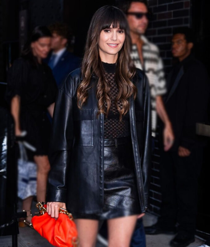 Nina Dobrev Black Leather Jacket