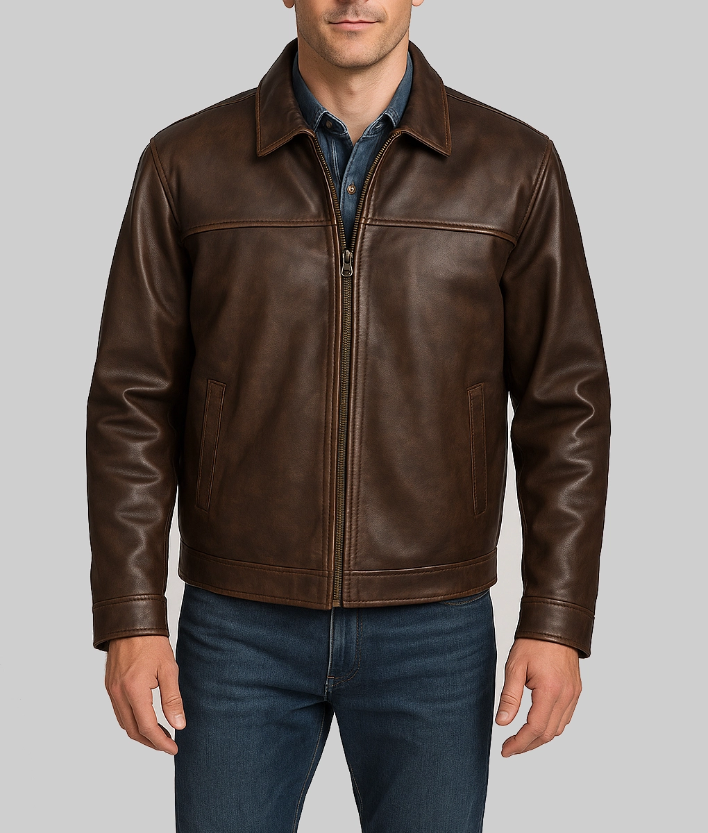 Roman Men's Brown Western Ranch Leather Jacket