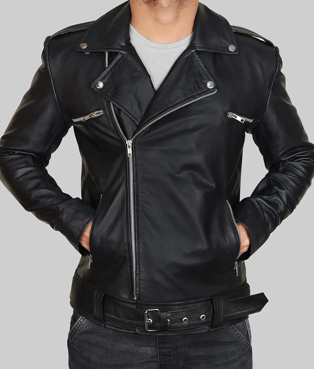 Vance Men's Black Vintage Asymmetrical Leather Biker Jacket