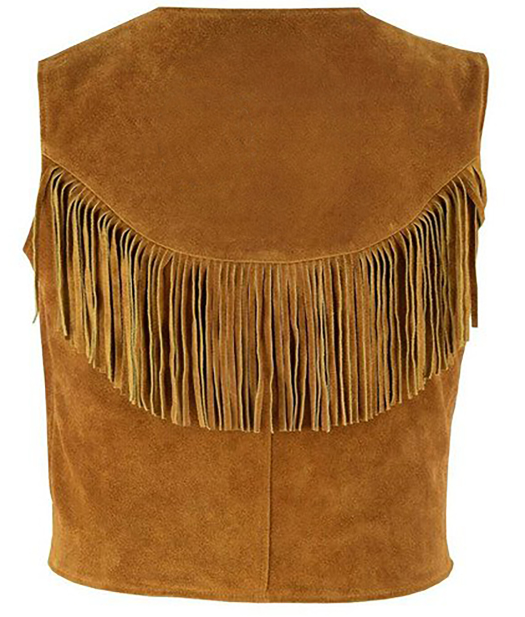 Virgil Men's Tan Brown Fringe Western Cowboy V-Neck Suede Vest
