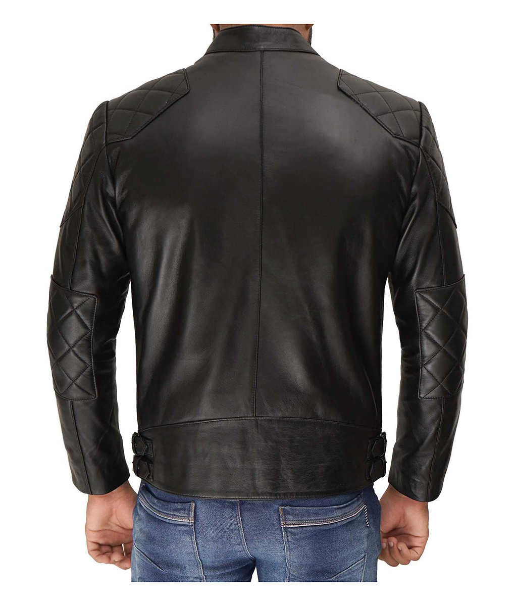 Wesley Men's Black Quilted Rugged Leather Cafe Racer Jacket