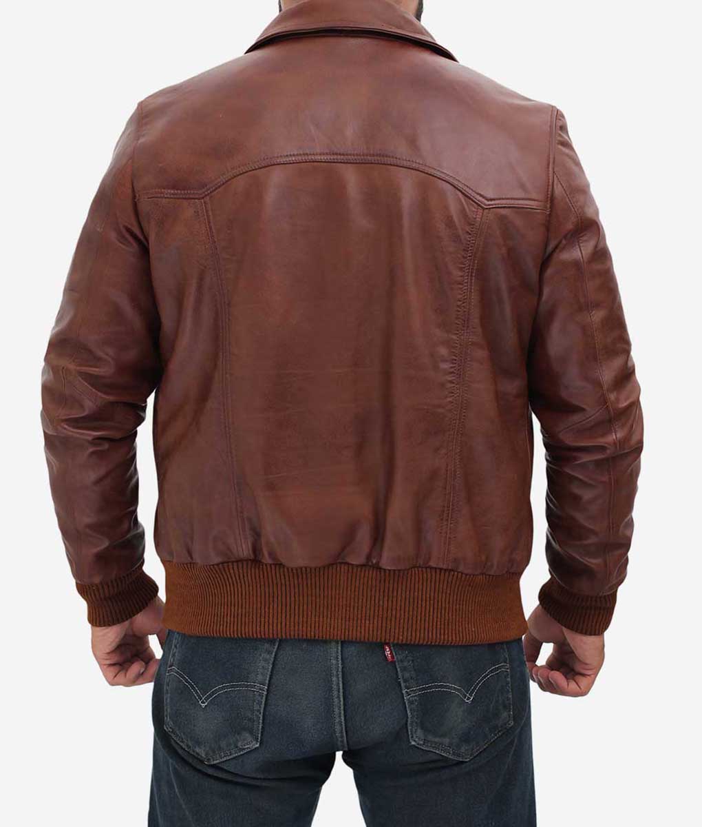 Zavier Men's Tan Shirt Collar Leather Bomber Jacket