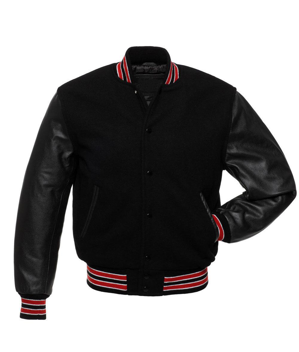 Briar black wool with leather sleeves varsity jacket