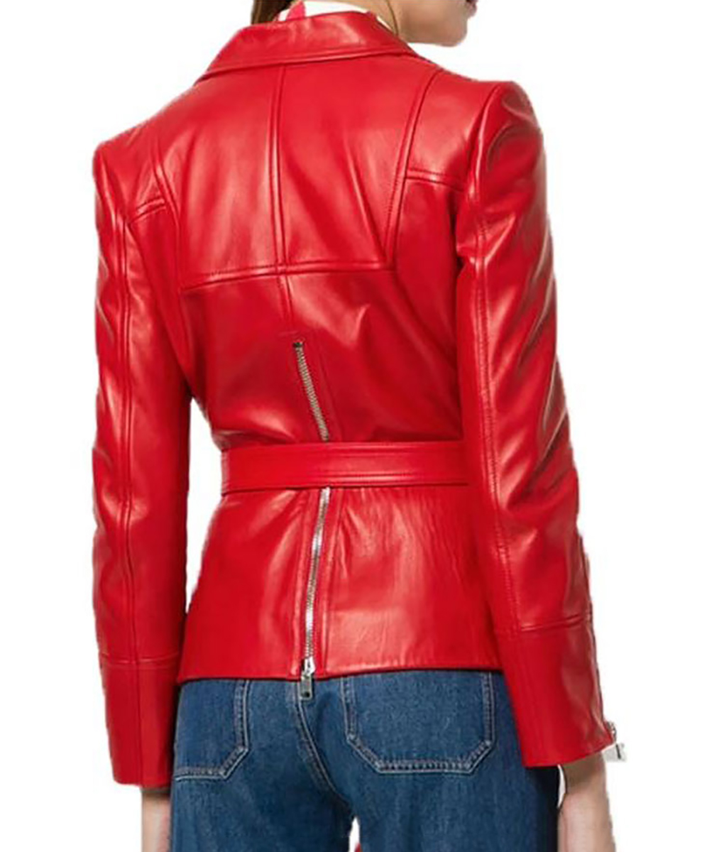 Women’s Belted Red Leather Jacket | The Leather City