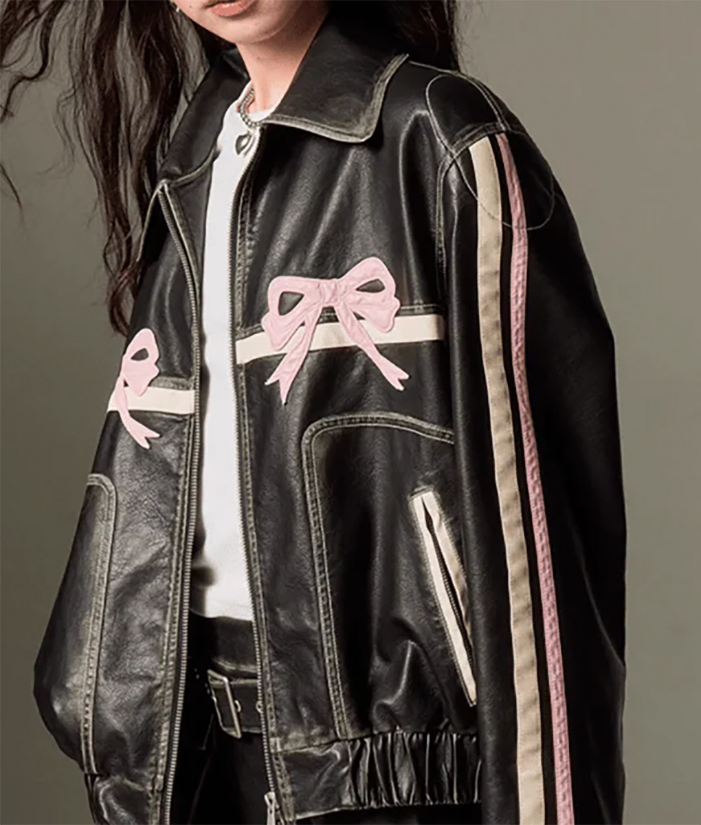 Women's Black Ribbon Leather Jacket