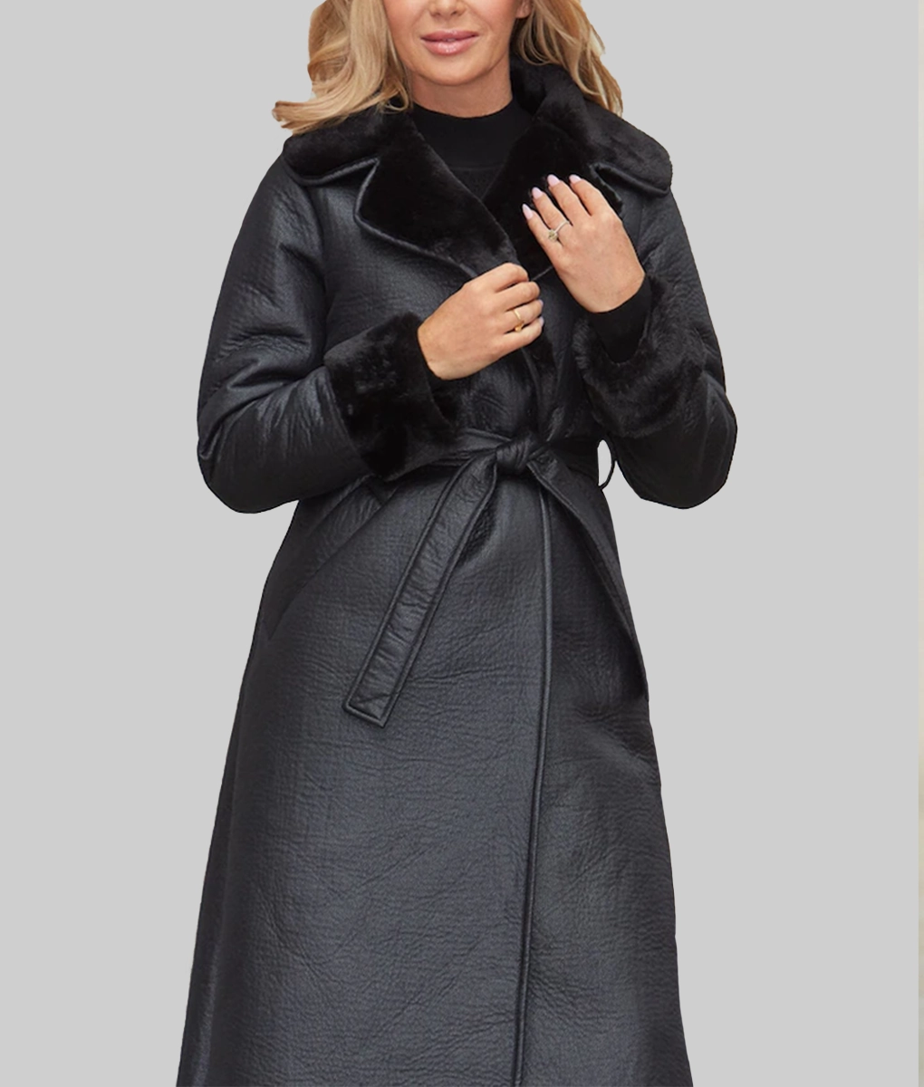 Amanda Holden Black Leather Fur Coat | The Leather City
