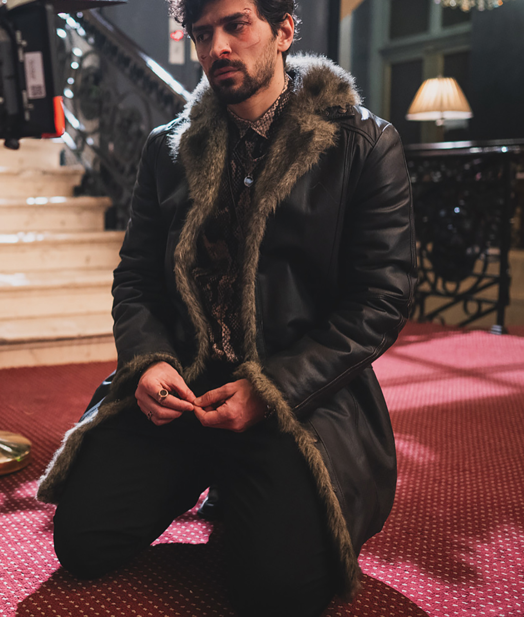 April X Ronny Black Leather Fur Coat | Tourialay Akbari Coat