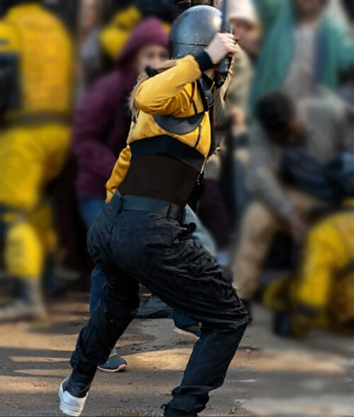 Jessica Rothe Boy Kills World Yellow Crop Jacket | The Leather City