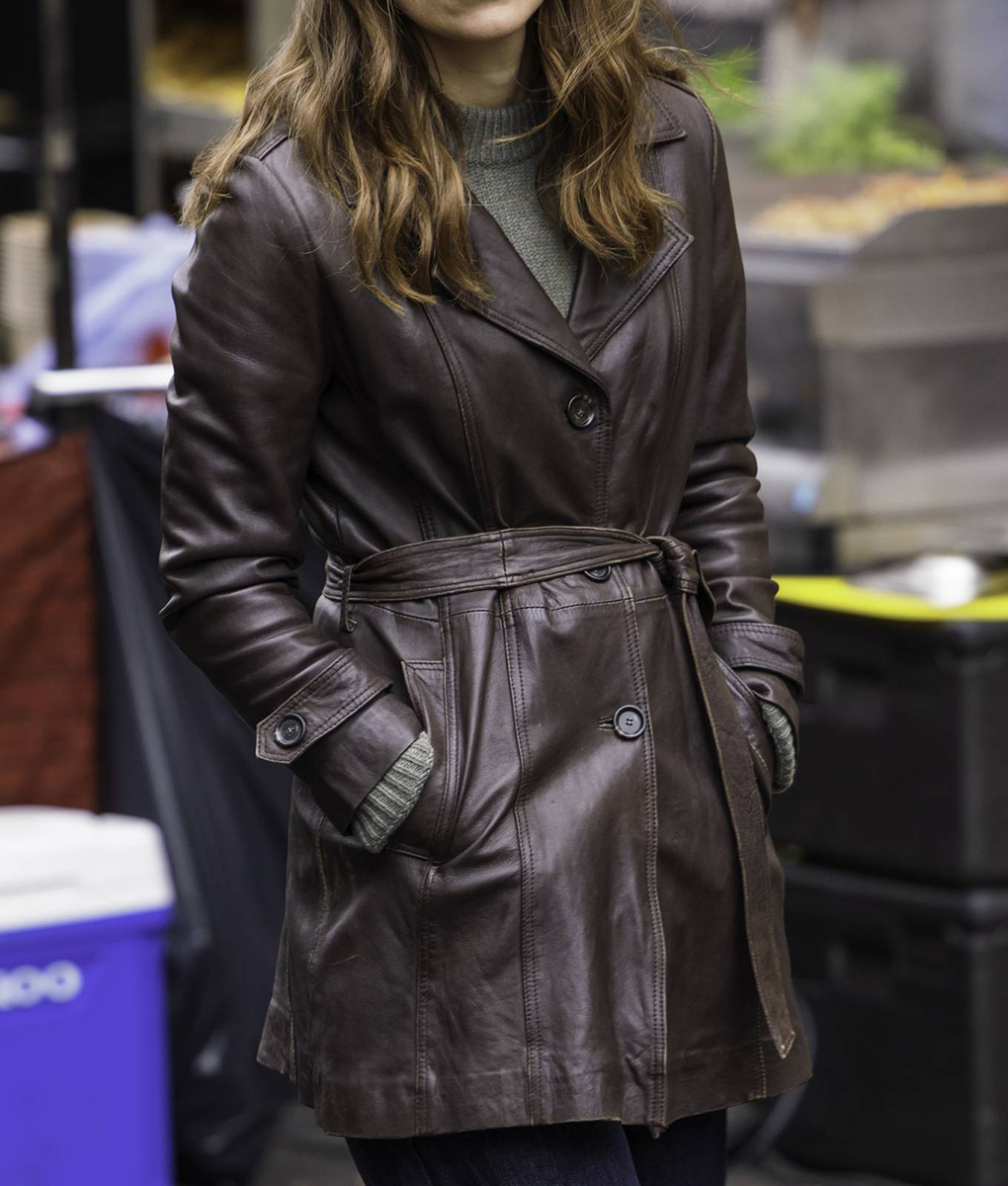 Keira Knightley Brown Leather Belted Coat | TLC