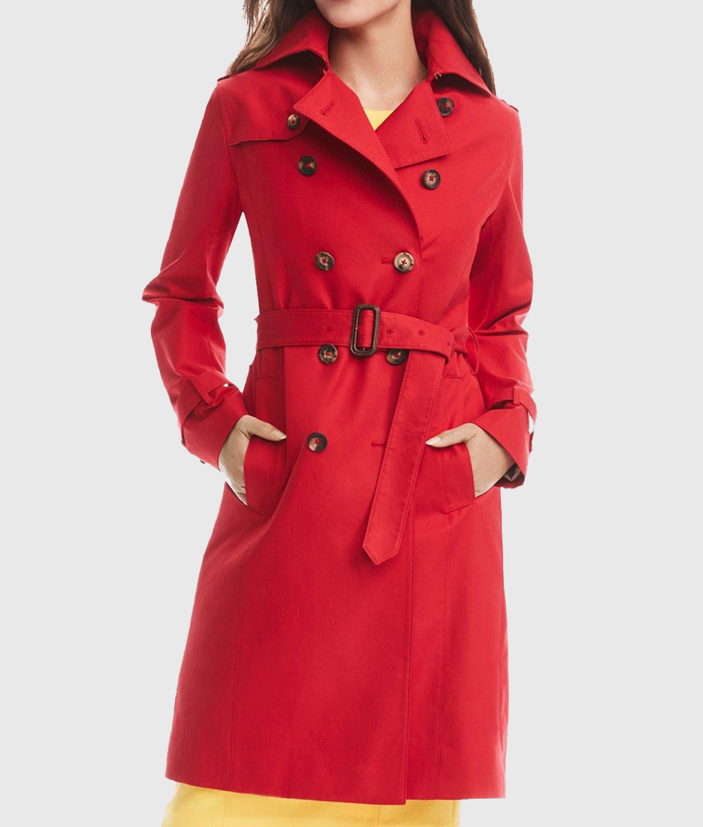 Dark Matter Amanda Coat Alice Braga Red Cotton Trench Coat | TLC