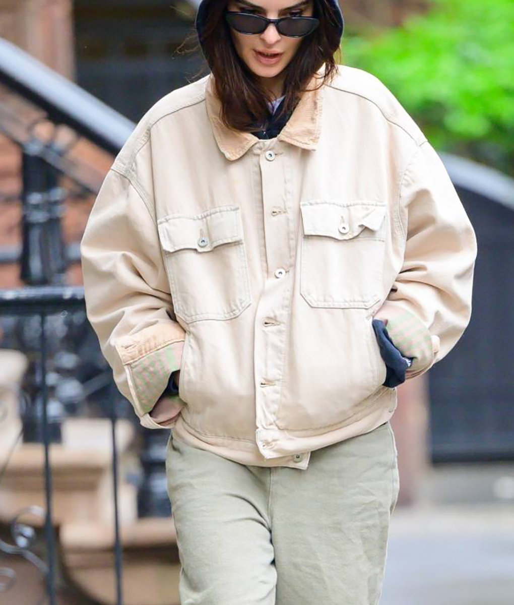 Emily Ratajkowski Beige Denim Jacket | The Leather City