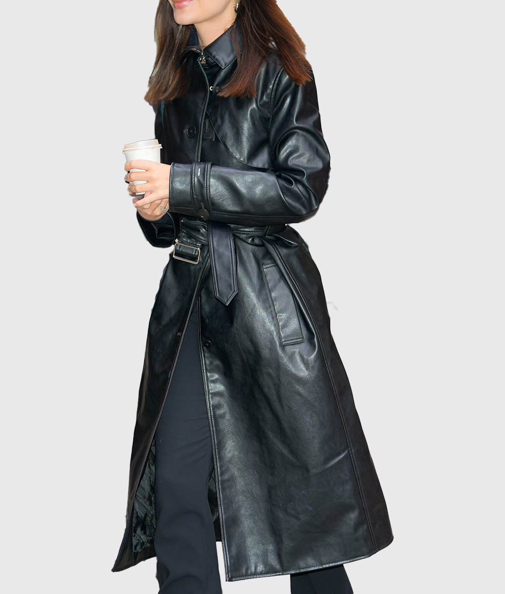 Emily Ratajkowski Black Trench Coat | The Leather City