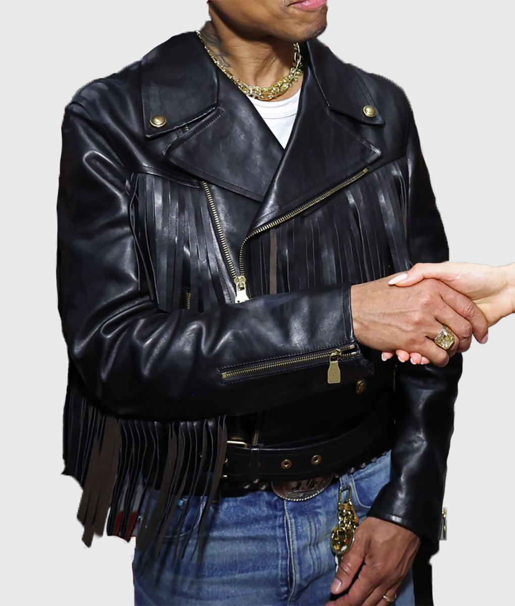 Pharrell Williams Black Fringe Leather Jacket | The Leather City