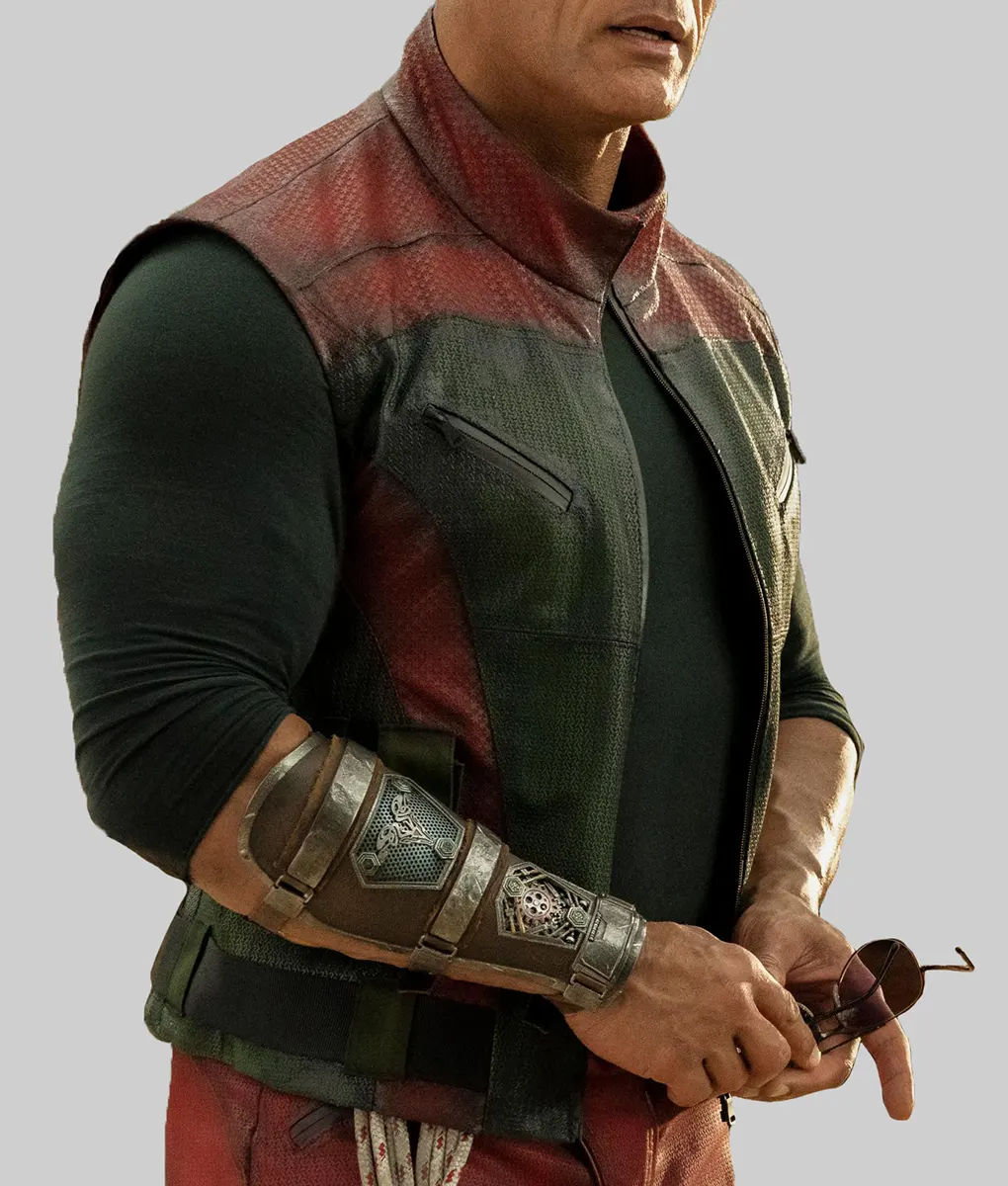 Red One Dwayne Johnson (Callum Drift) Green and Red Leather Vest | The ...