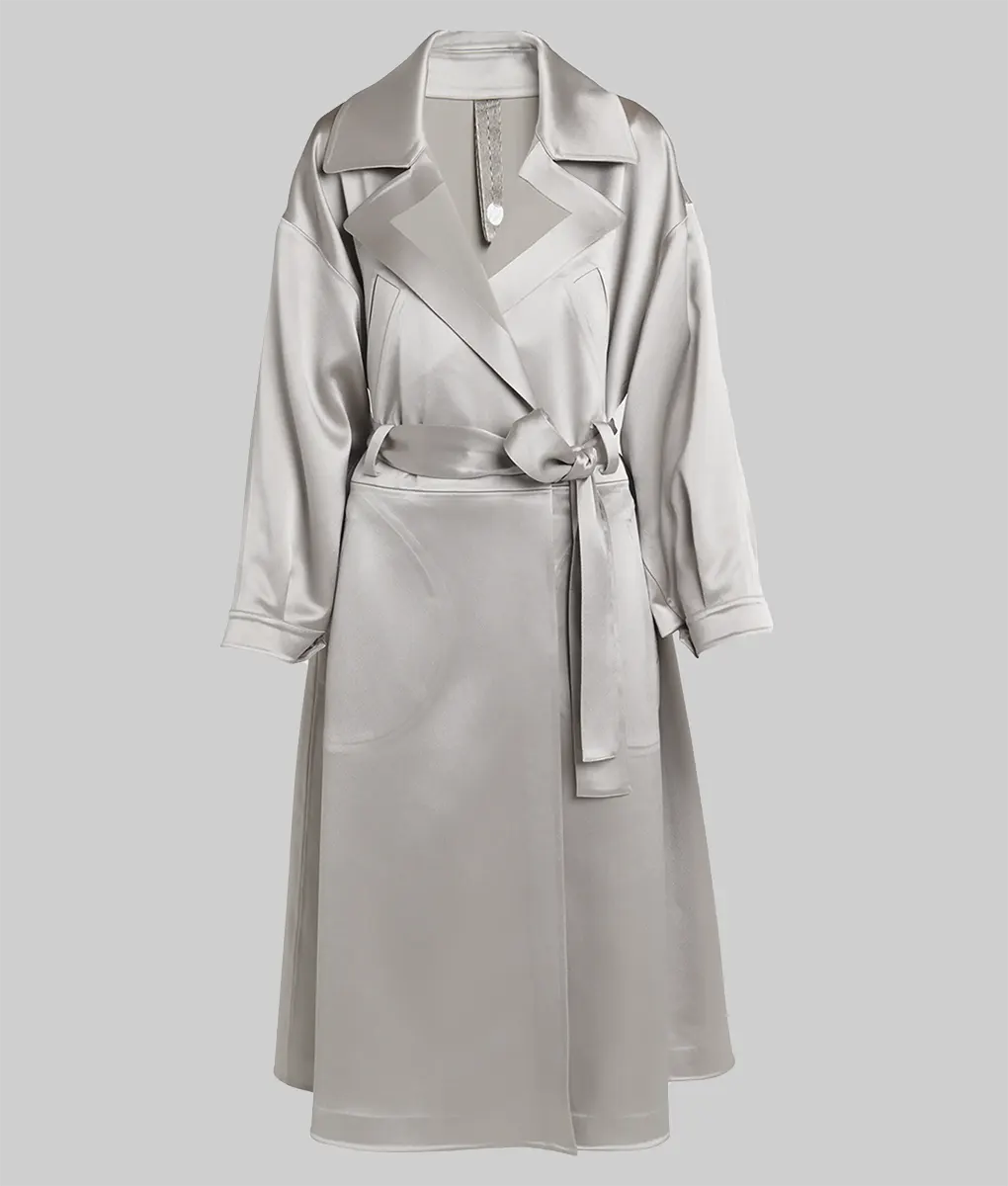 Amy Jackson Silver Trench Coat | The Leather City
