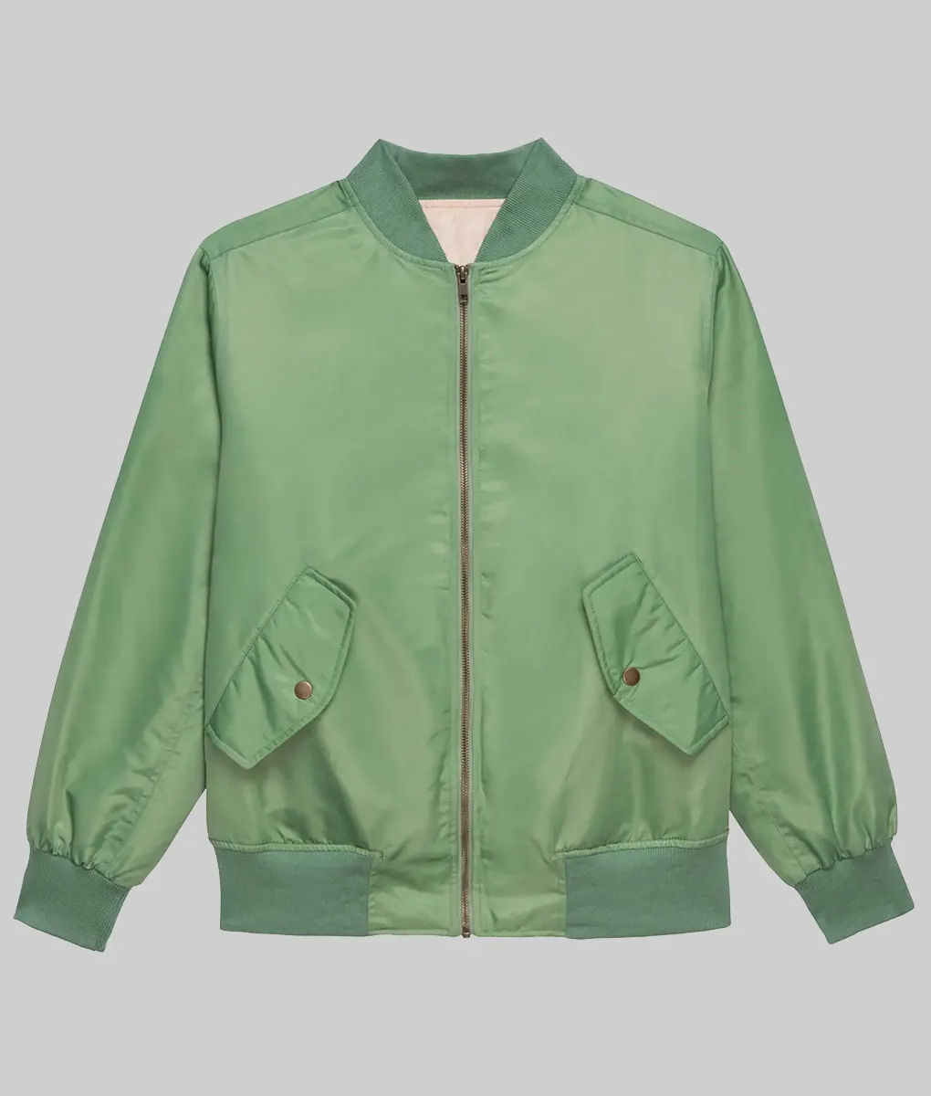 Kate Mara Green Satin Bomber Jacket | The Leather City