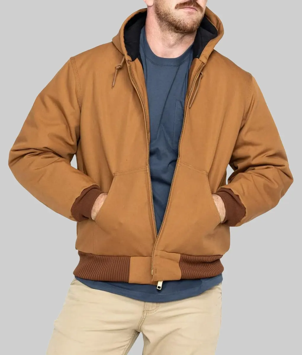 The Running Man Glen Powell Brown Bomber Jacket | TLC