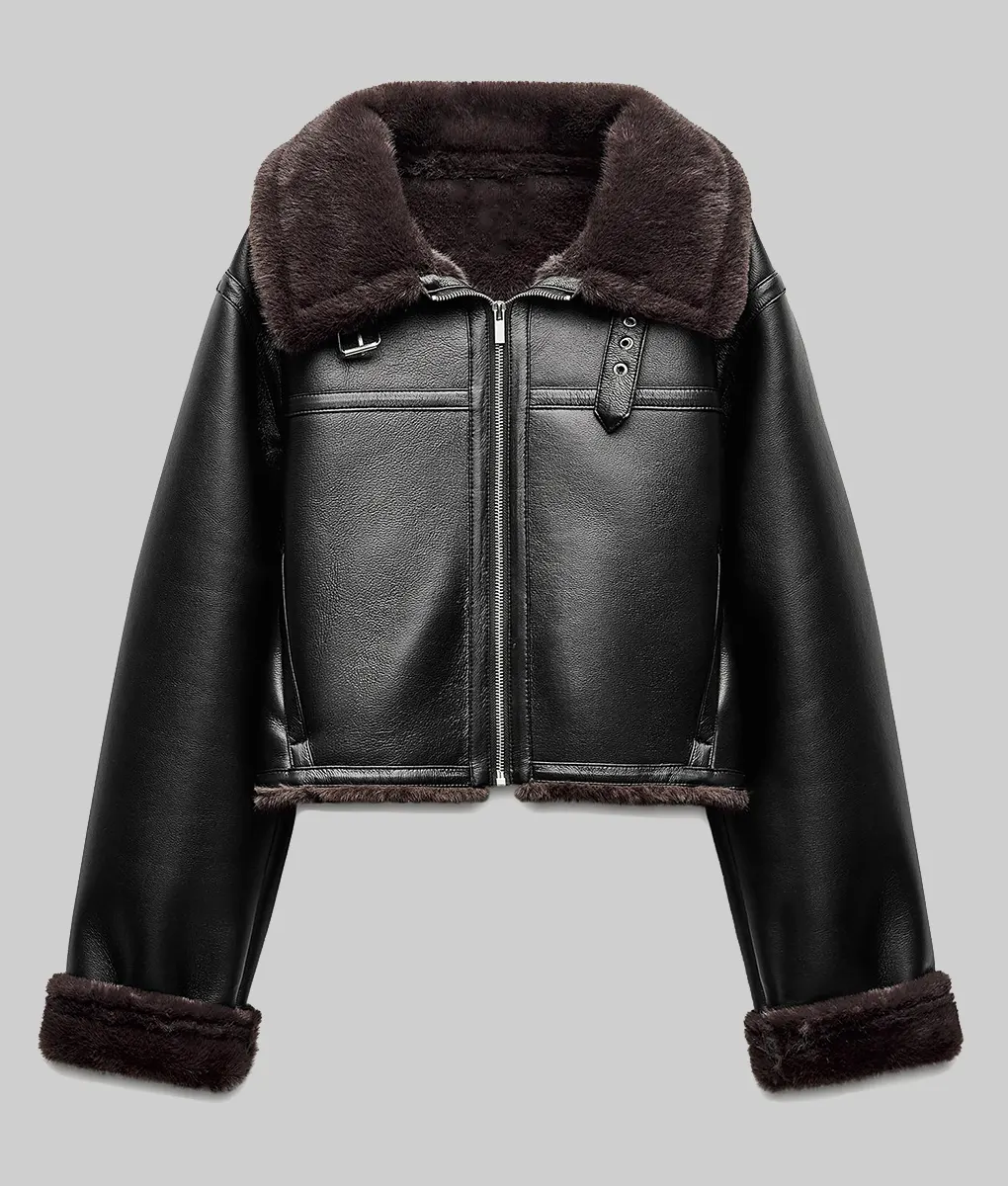 Ashley Benson Black Leather Fur Jacket | The Leather City