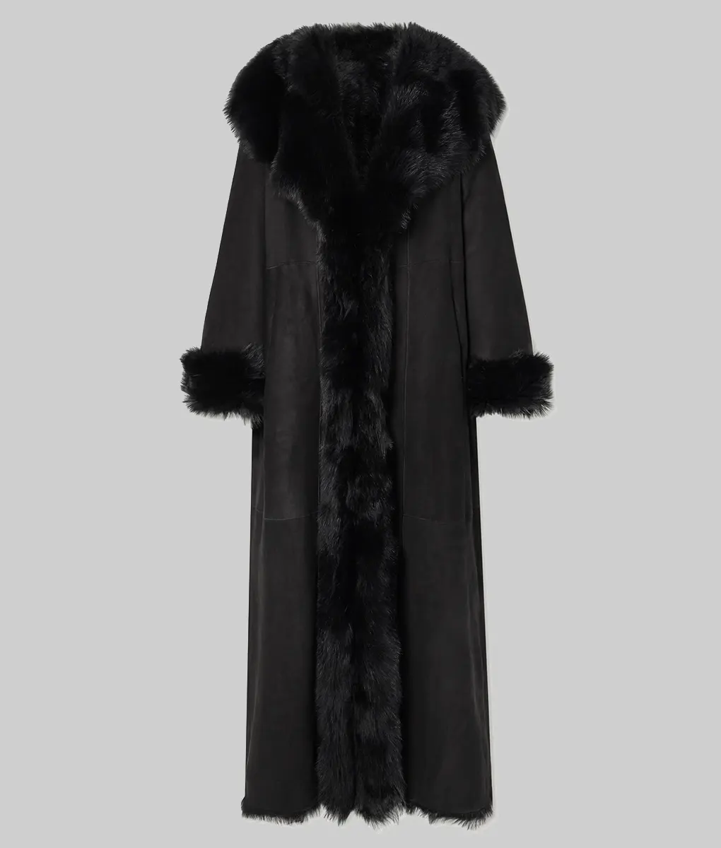 Selena Gomez Black Leather Fur Coat | The Leather City