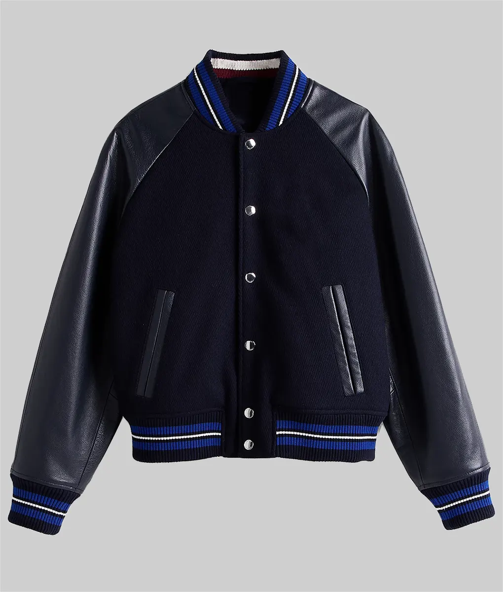 Sylvester Stallone Navy Blue Varsity Jacket | The Leather City