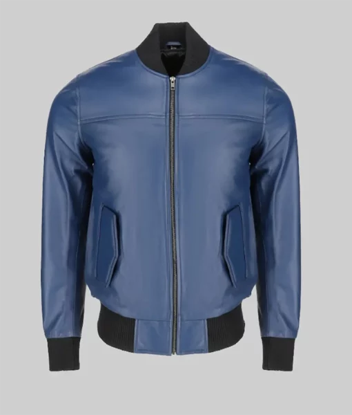 Jim Men’s Snug Fit Blue Bomber Leather Jacket | Blue Blouson Leather ...