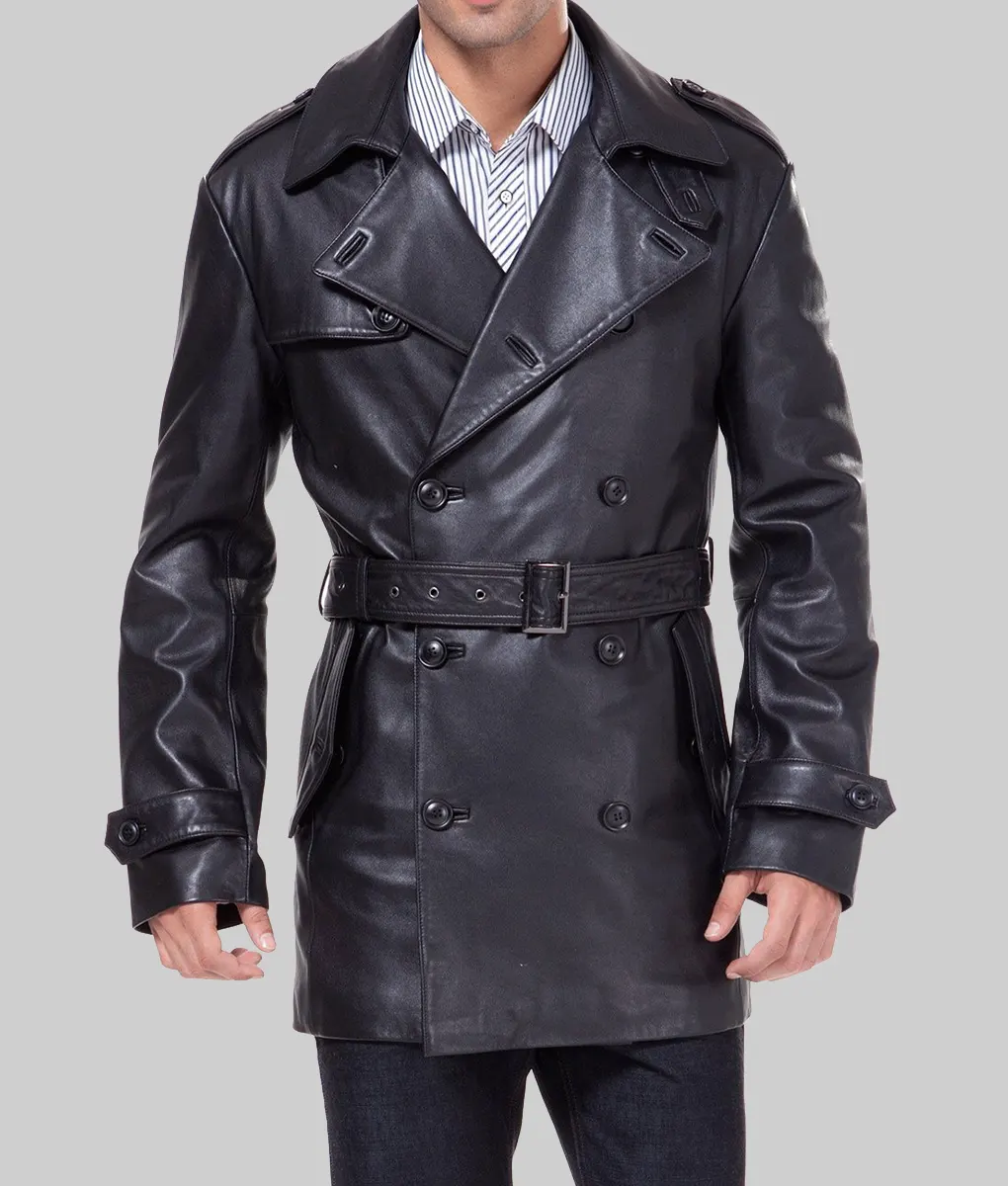 In the Hand of Dante Gerard Butler Black Leather Coat | The Leather City