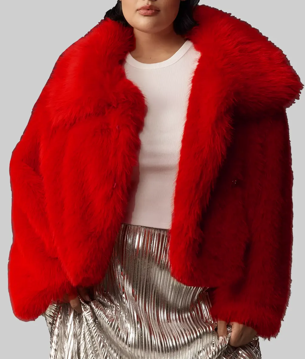 Rita Ora Red Fur Jacket | The Leather City