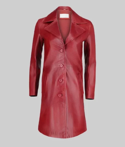 Jenna Women's Minimalist Red Leather Trench Coat | 100% Real Leather ...