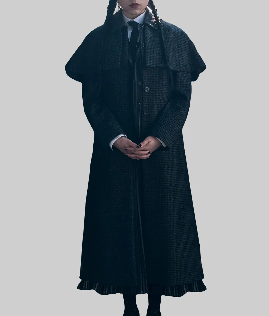 Wednesday S02 Jenna Ortega Cloak Shoulder Black Coat | TLC