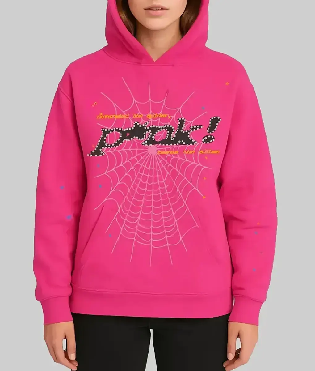 Pink Spider Web Printed Hoodie | TLC