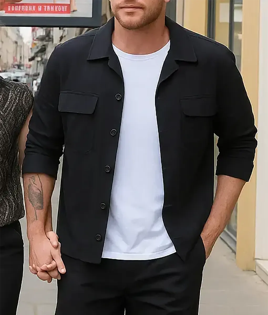 Alan Ritchson Black Cotton Shirt Jacket | TLC