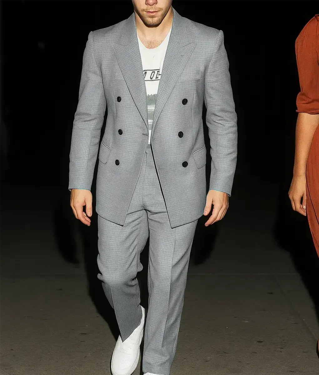 Nick Jonas Checkered Pattern Grey Suit | TLC