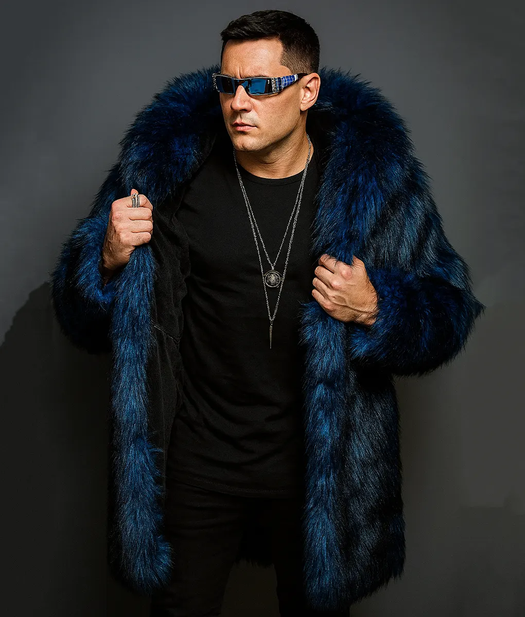 Vincent Luke Men's Blue Faux Fur Coat | TLC