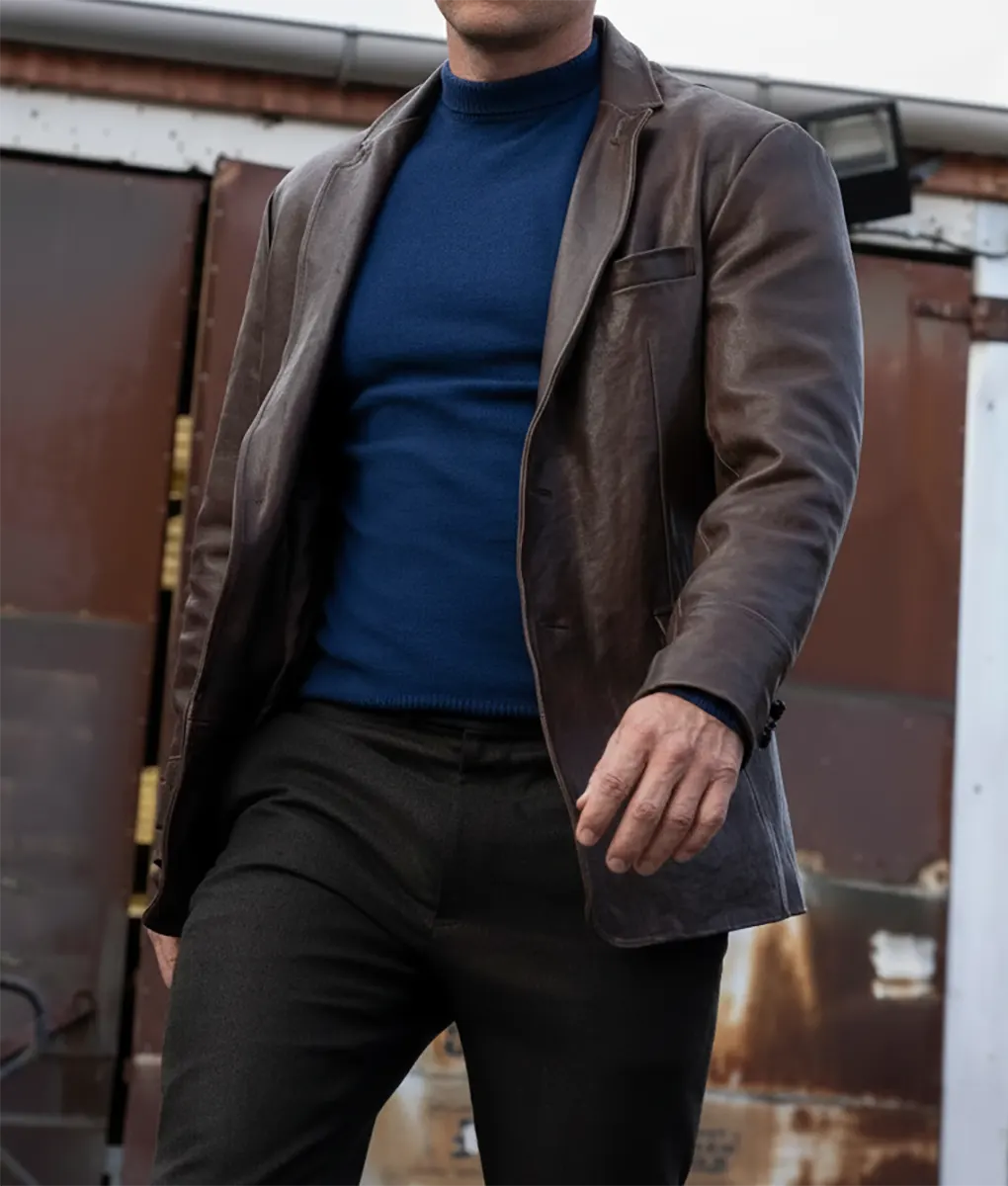 Play Dirty Mark Wahlberg (Parker) Brown Leather Blazer | TLC